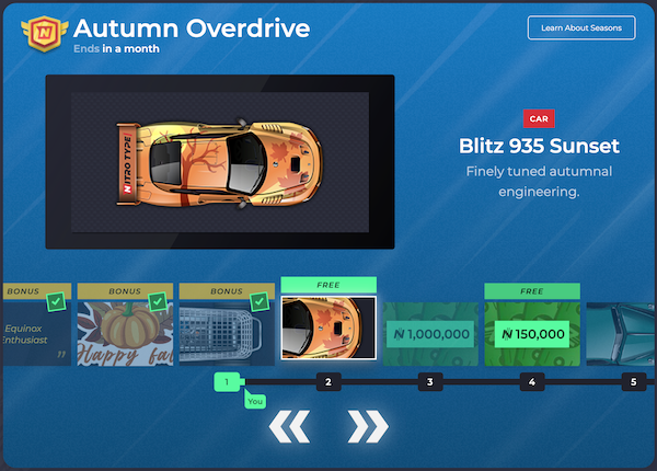 Autumn Overdrive: XP, Dailies, and a New Season! - News | Nitro Type